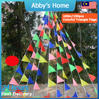 【Ready Stock】100m/150pcs Colorful Triangle Flags / Wedding Festival ...