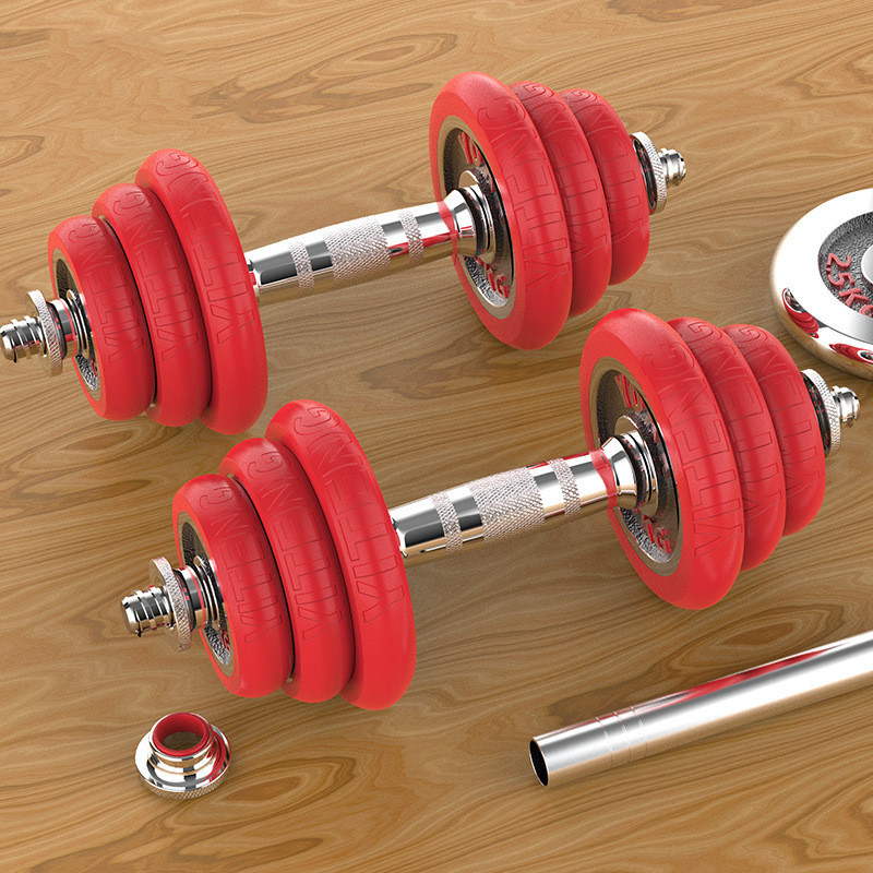 Dumbbell Penyaduran Pepejal Besi Tulen Dumbbell Merah Berpernis Hitam ...