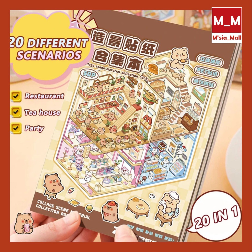 20 IN 1 Miniature 3d Sticker Book Cute Sticker Collection Book Girl ...