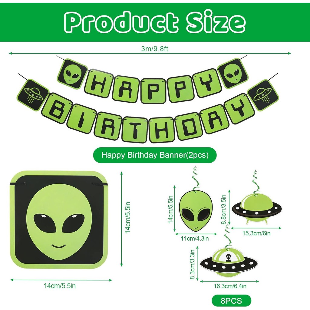 Whaline Halloween Alien Birthday Party Decorations Green Alien Happy ...