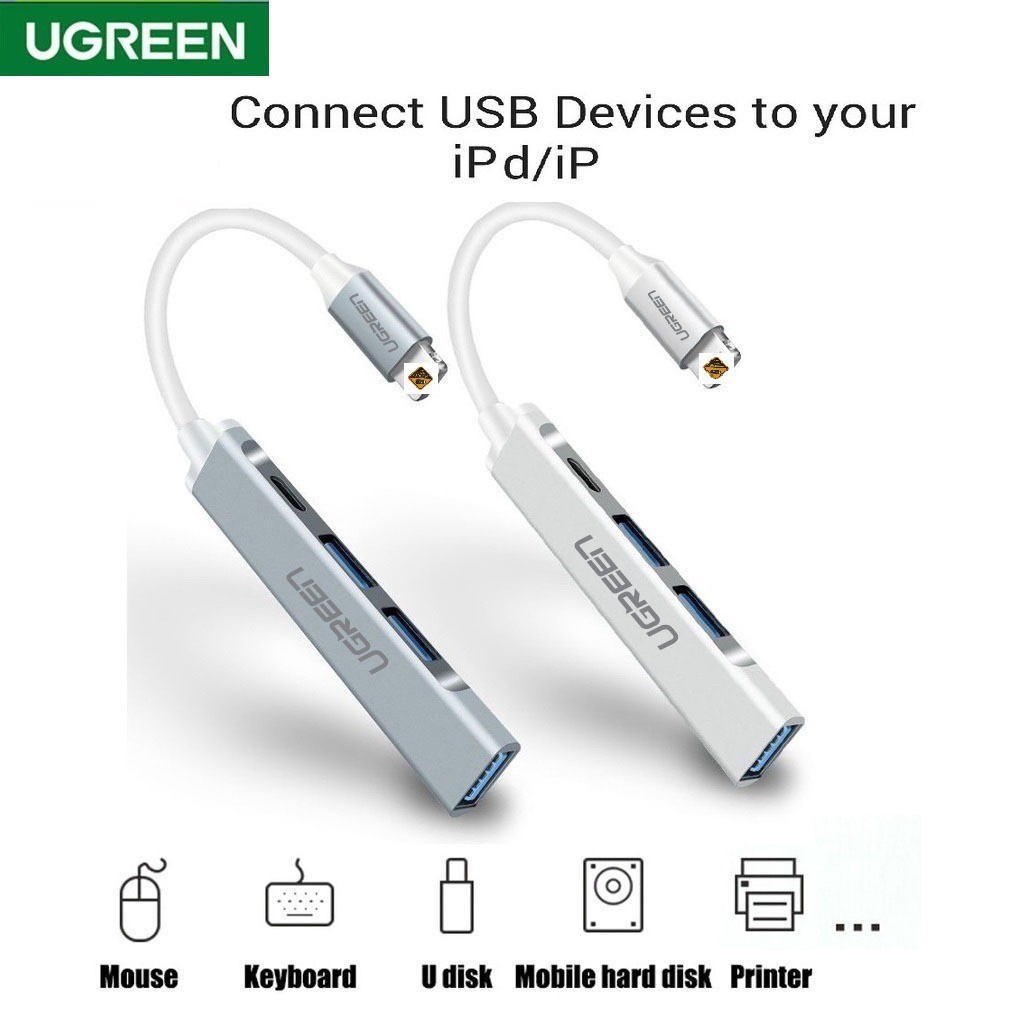 Ugreen Ip to USB Type C Ports,4 In 1 USB 3.0 Splitter 3 Ports Hub For IP OTG Converter Camera ...