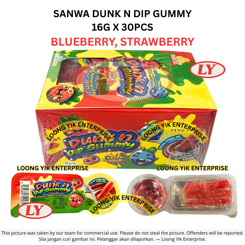 *Halal* SANWA Dunk N Dip Gummy 16g x 30pcs Blueberry Strawberry ...
