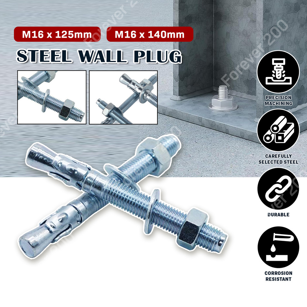 (1PC) M16 Wedge Anchor Bolt Baji Sauh Steel Wall Plug Threaded ...