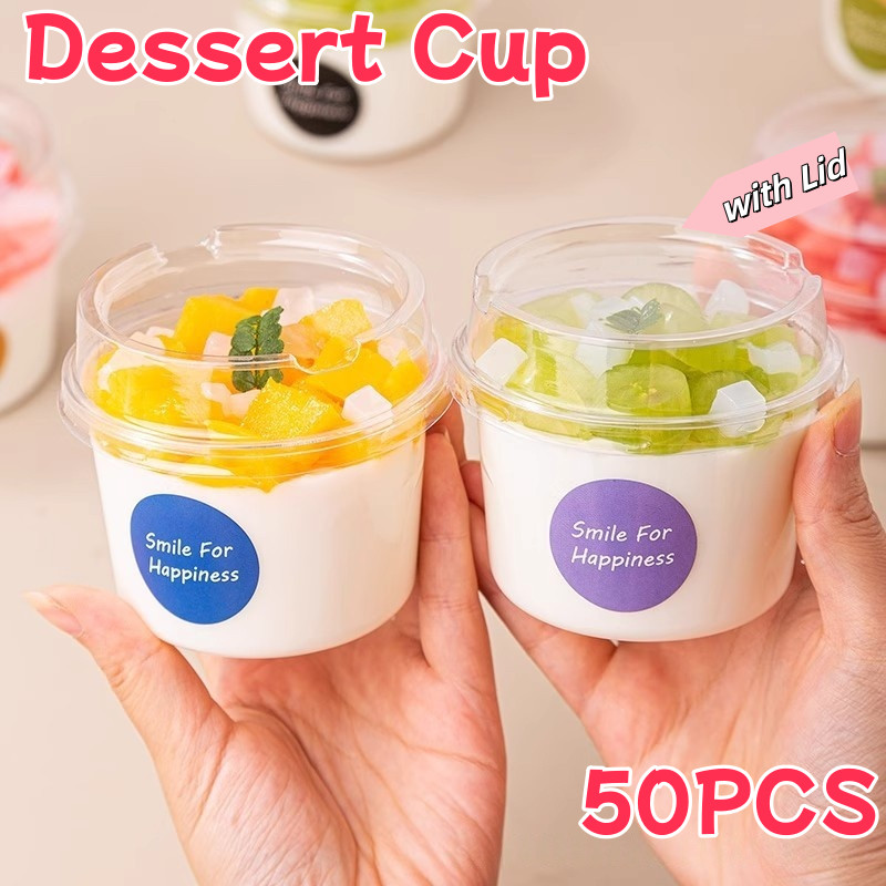 50PCS Disposable Pudding Cups with Lids Transparent Plastic Cup Baking ...