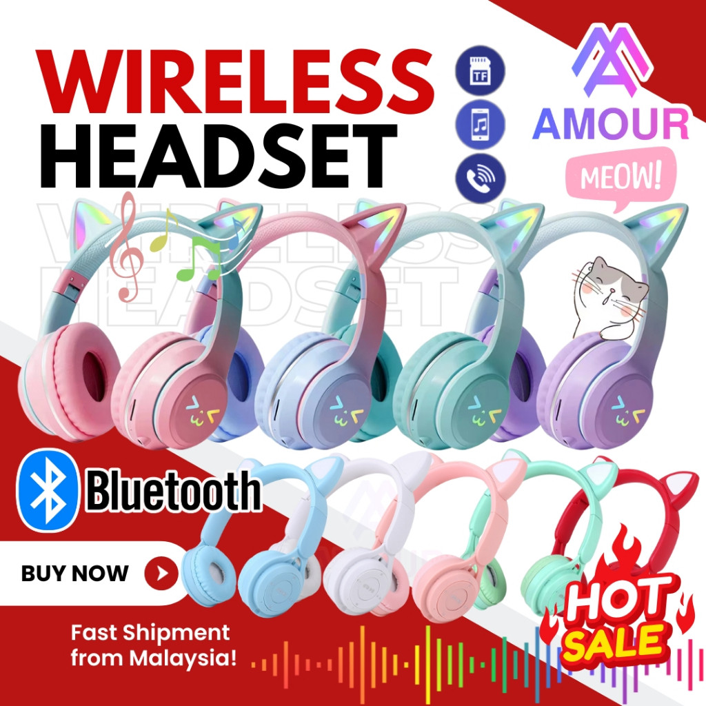 COMBO Fon Telinga Trendy LED Cat Ear Headset Bluetooth 5.1 Telinga ...