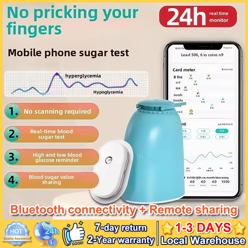 2Days⭐Malaysia+COD⭐ Bluetooth blood glucose monitor 24-hour real-time ...