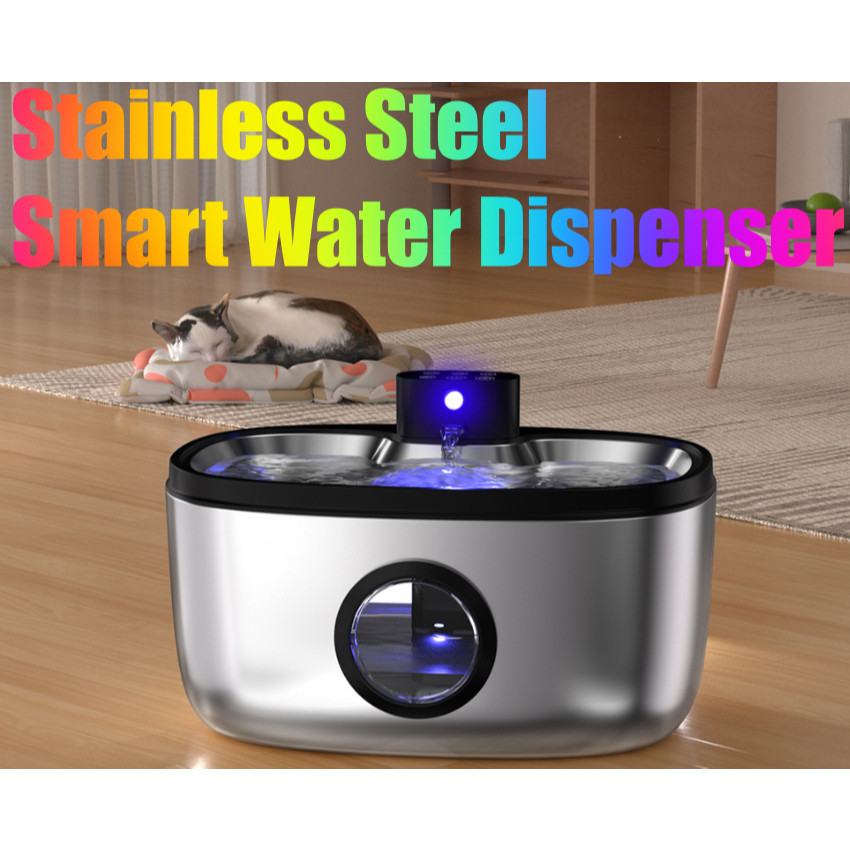 5L Large Pets Water Fountain Stainless Steel Battery Smart Water ...