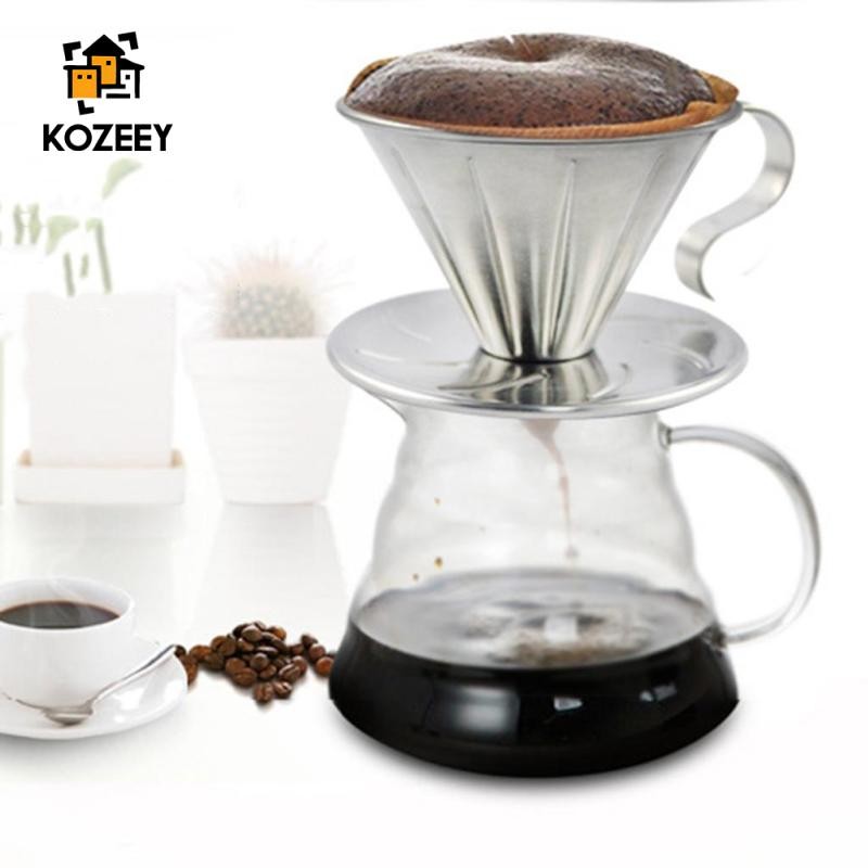 [KOZEEY] Metal Pour Over Cone Dripper Reusable Coffee Filter Cone with ...