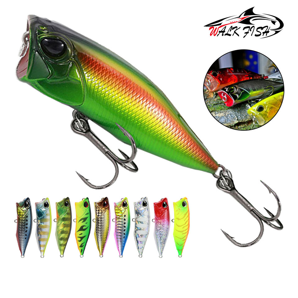 WALK FISH 1Piece 64mm 9g Floating Popper Lure, 3D Eyes Topwater Treble ...
