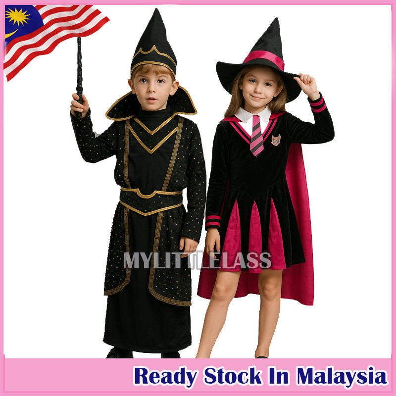 MYLITTLELASS Kids Wizard & Witch Costume Set Halloween Magical Role ...