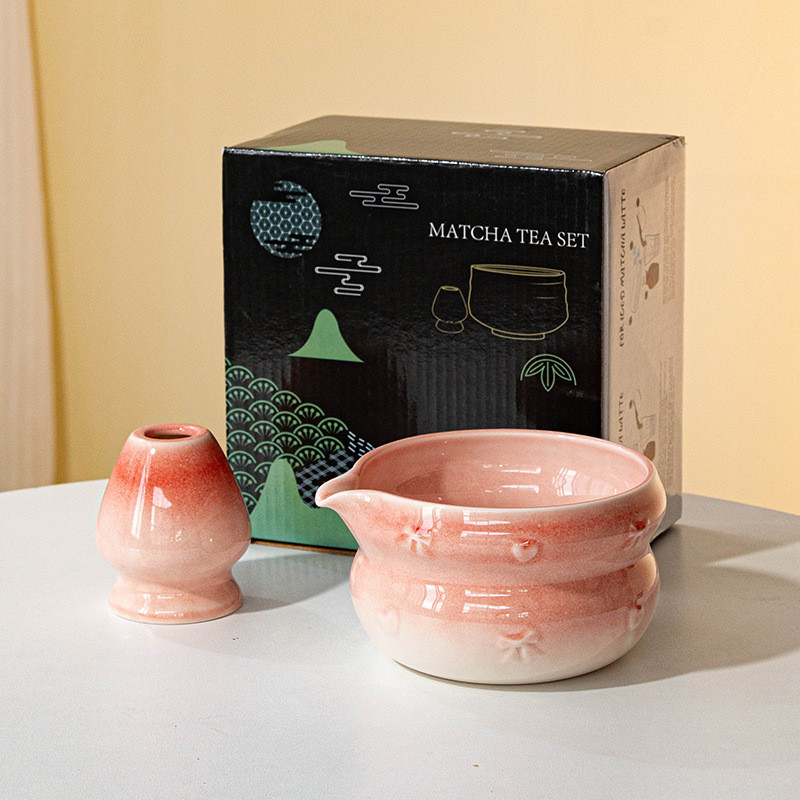 Gradient Powder Matcha 2-Piece Set Matcha Bowl with Mouth Tea Shaker ...
