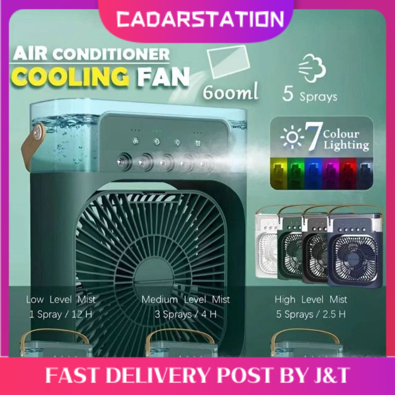 CS_ Air Conditioner Cooling Fan With 5 Sprays 7 Color Light Portable Fan Air Cooler Kipas Mini ...