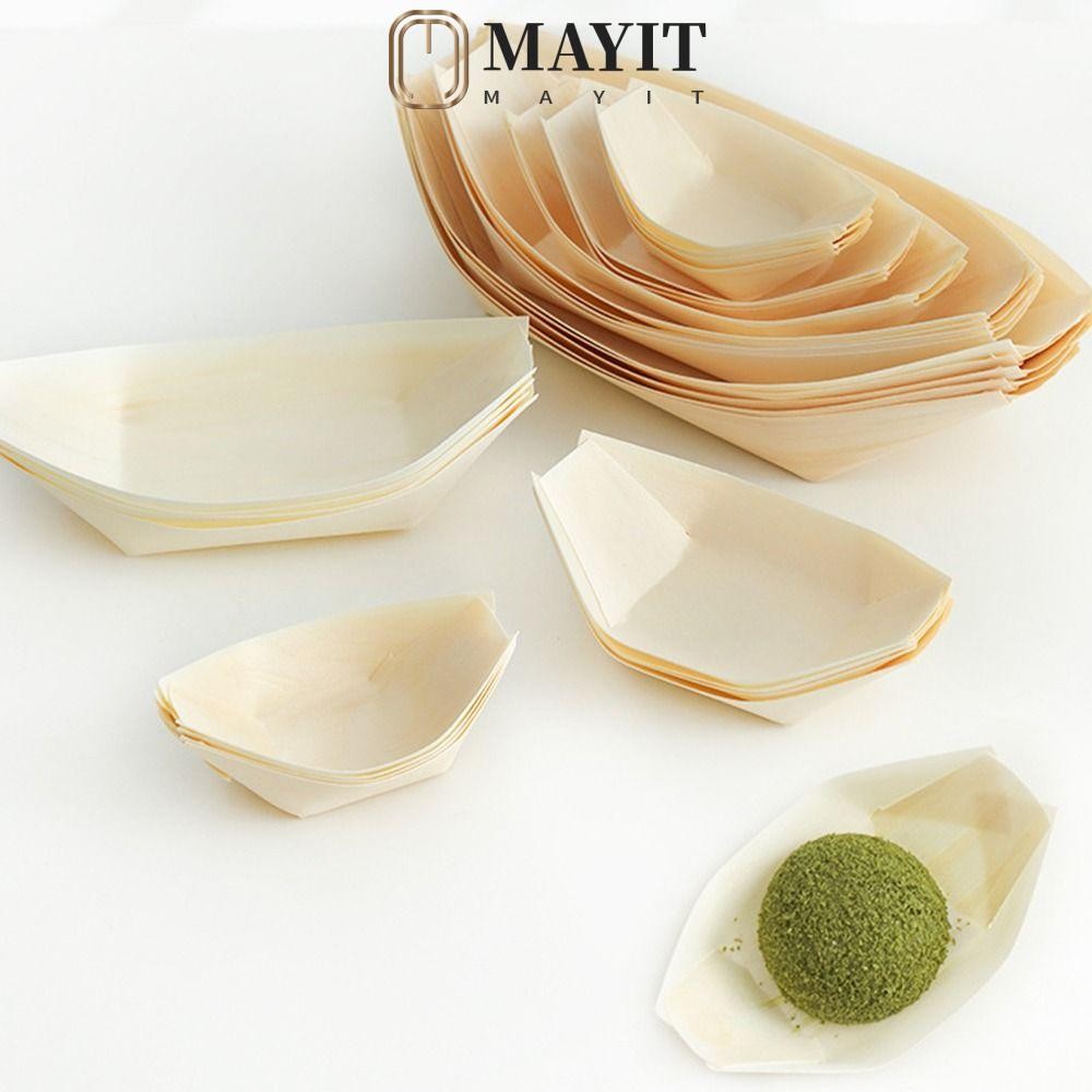 MAYIT 50PCS Disposable Wooden Boat-shaped Plate, Multi-size Boat-shape ...