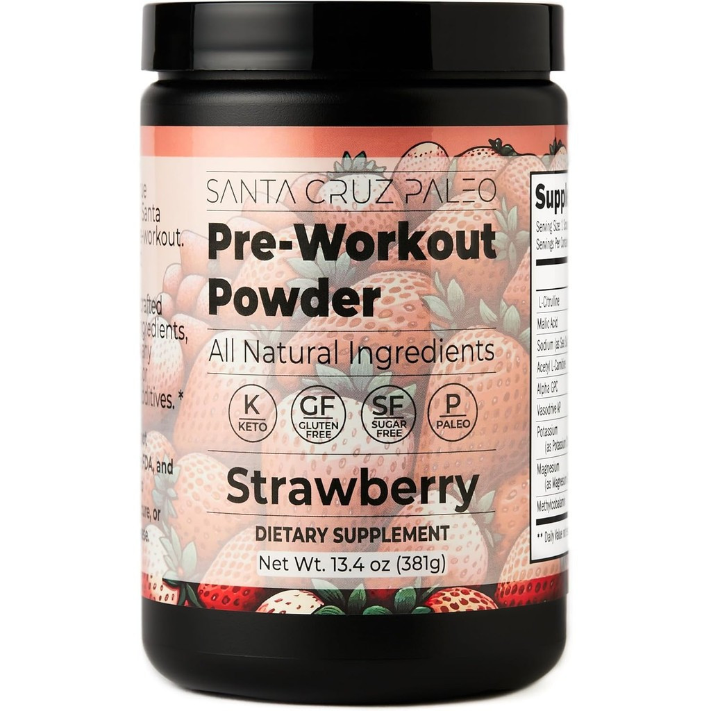 Santa Cruz Paleo Natural Pre Workout Powder, Strawberry, Keto ...