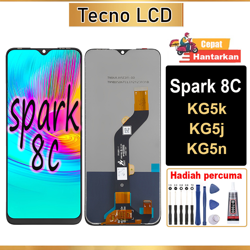 For Tecno Spark 8C LCD original KG5k KG5j KG5n LCD+ Kit Alat Percuma Penggantian Pemasangan ...