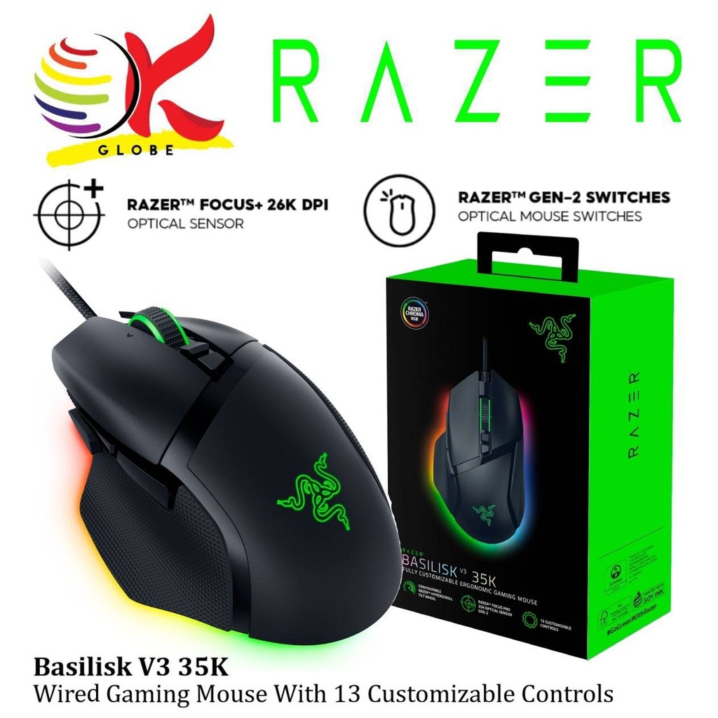 RAZER BASILISK V3 35K WIRED GAMING MOUSE 26K DPI , 13 CUSTOMIZABLE ...