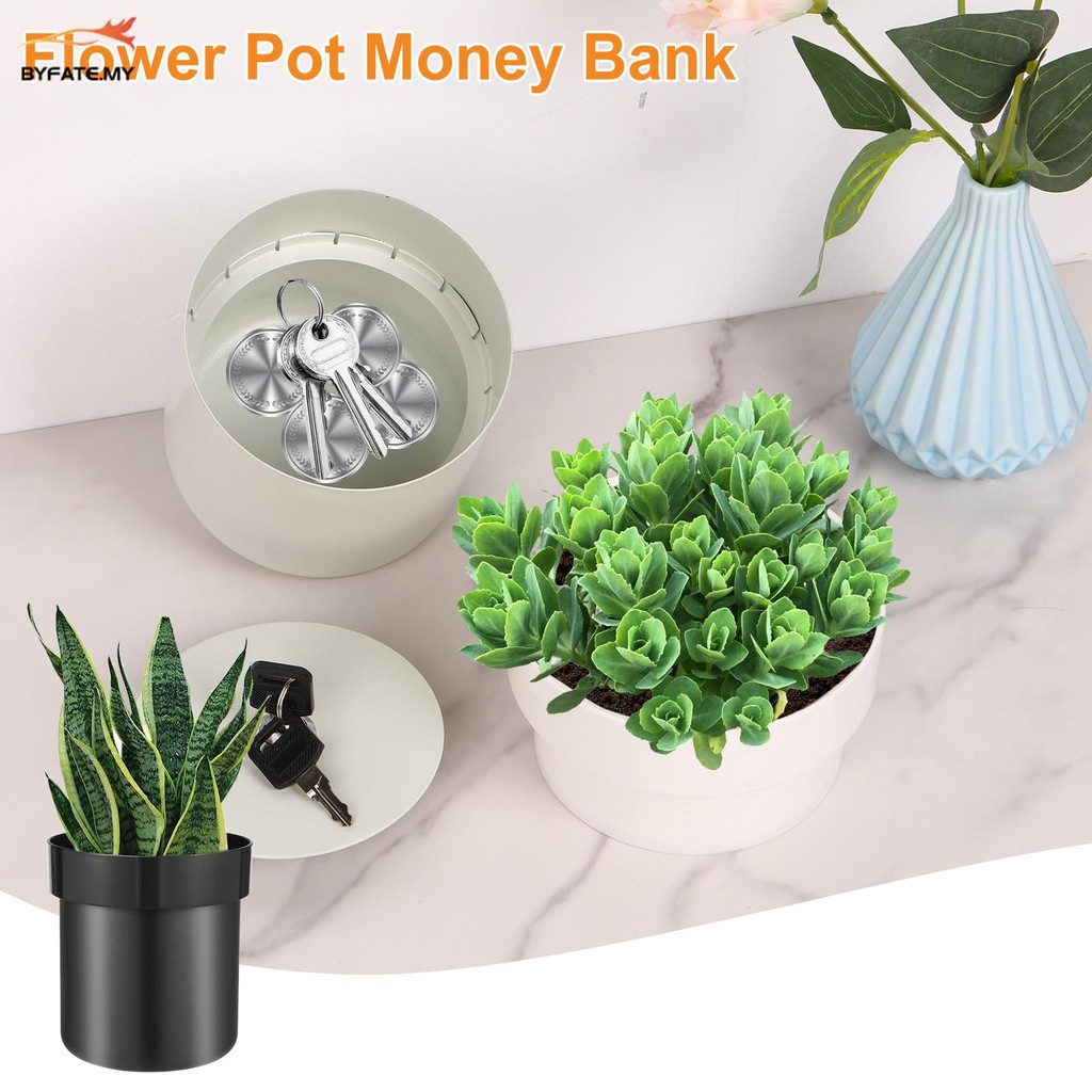 Flower Pot Safe Box 2 Layer Lockable Hidden Flower Pot Box with 2 Keys ...