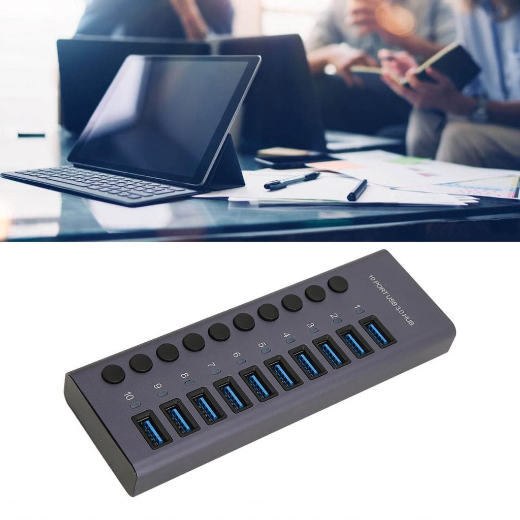 superparis DAUZ USB 3.0 Hub Powered Single Switch 10 Ports 5Gbps ...