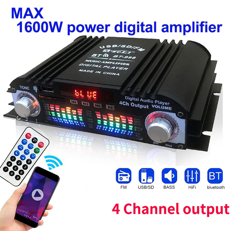 1600W Kuasa Puncak HiFi Penguat Bunyi Digital 4 Saluran Penguat Audio ...