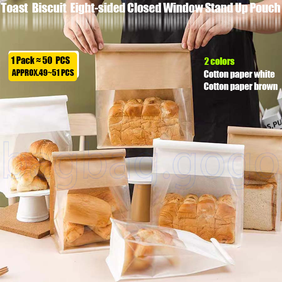 50pcs Kraft Paper Bread Toast Stand Up Pouch With Window (My) Slice ...