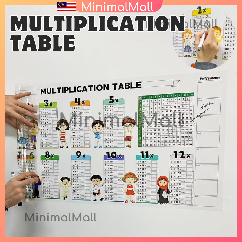 Educational Dry Erase Color Multiplication Table for Kids Reusable ...