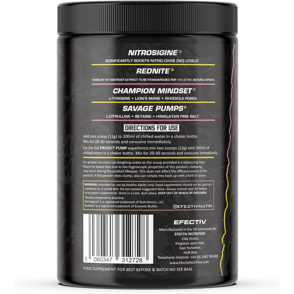 Efectiv Project Pump Pre Workout Powder - Stimulant Free Pre Workout ...