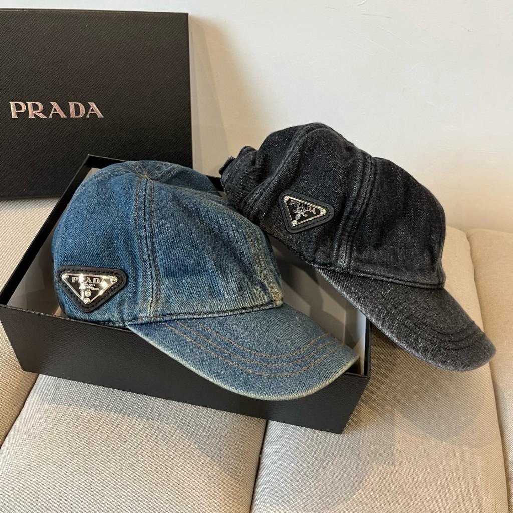 Prada Retro Denim Baseball Cap Triangle Logo High Quality Casual Sports ...