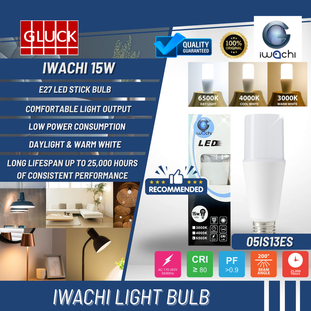 IWACHI 15W E27 LED STICK BULB HIGH QUALITY DAYLIGHT/ COOL WHITE/ WARM ...