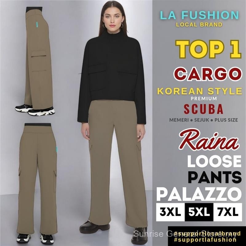 LA FUSHION RAINA CARGO STYLE STRAIGHT CUT PANTS (2 POCKETS) Kain Casual ...