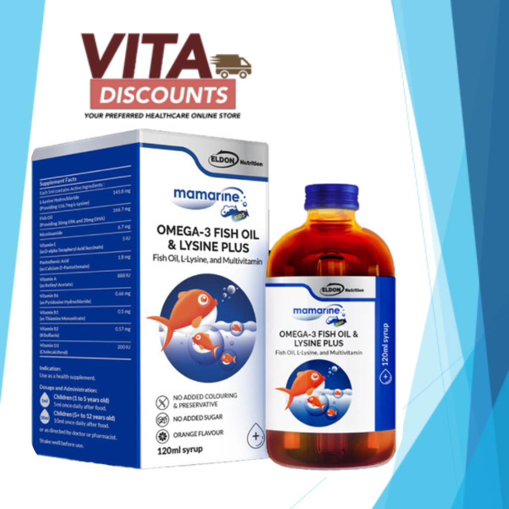 [EXTRA 2 GIFT] ELDON NUTRITION MAMARINE KIDS OMEGA-3 FISH OIL & LYSINE ...