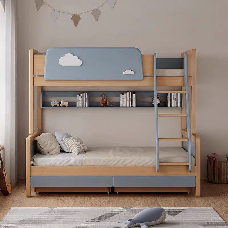 Double decker bed solid wood children bed simple cloud shaped bed ...
