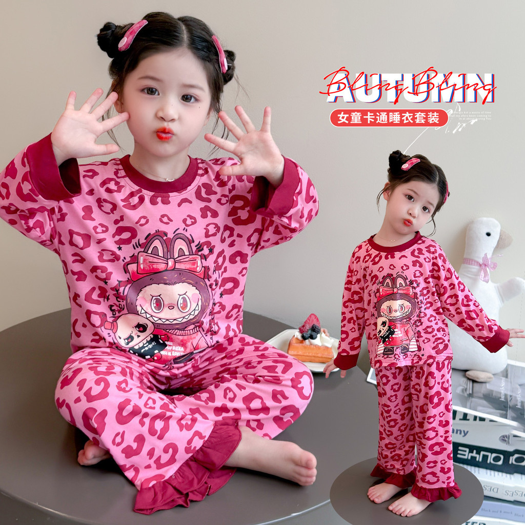 Leopard Print Labubu Gadis Pajamas Musim Luhur Kanak-kanak Pajamas Set ...