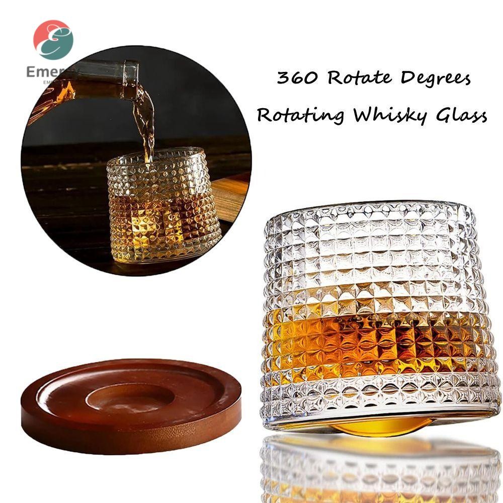 EMERAY Rotating Whisky Glass, Crystal Rum Glass with Base Glass Cup ...