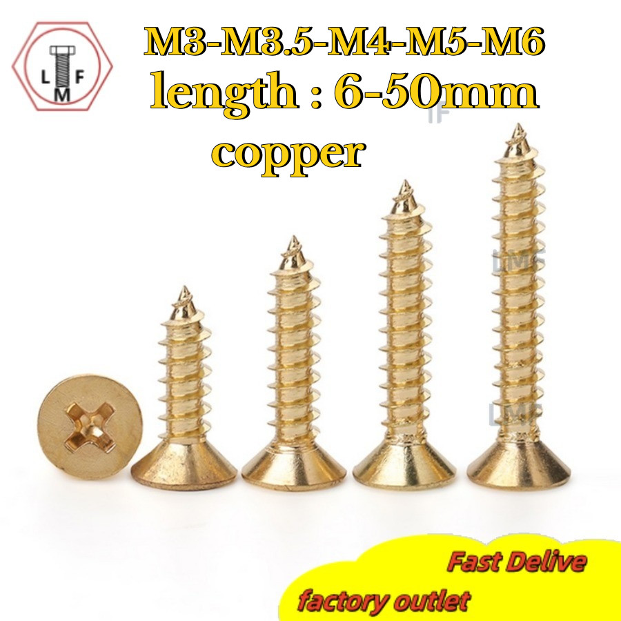 Phillips Countersunk Self-Tapping Screw H68 Brass All Copper Flat Head Self-Tapping Screw M3/M3 ...