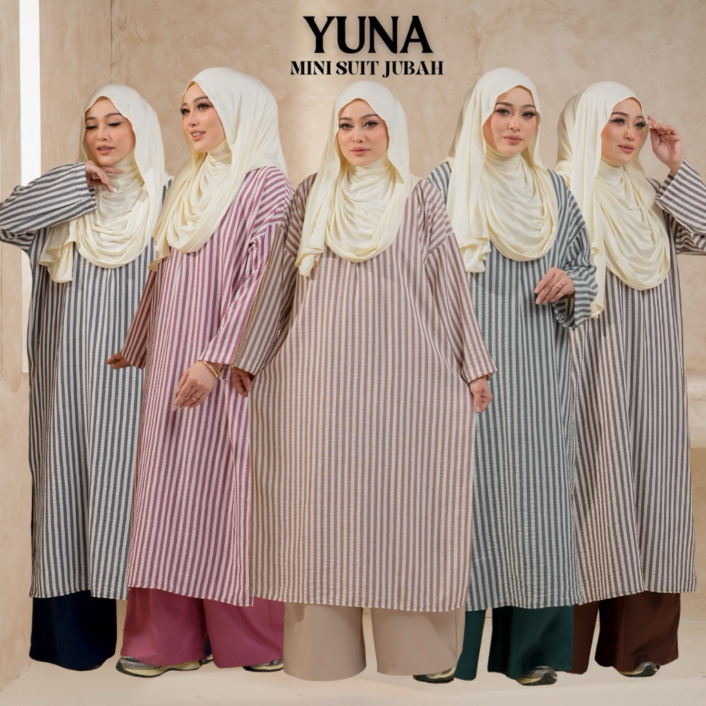 Baju Set Seluar Mini Jubah YUNA Abaya Cotton Stripe Baju Muslimah ...