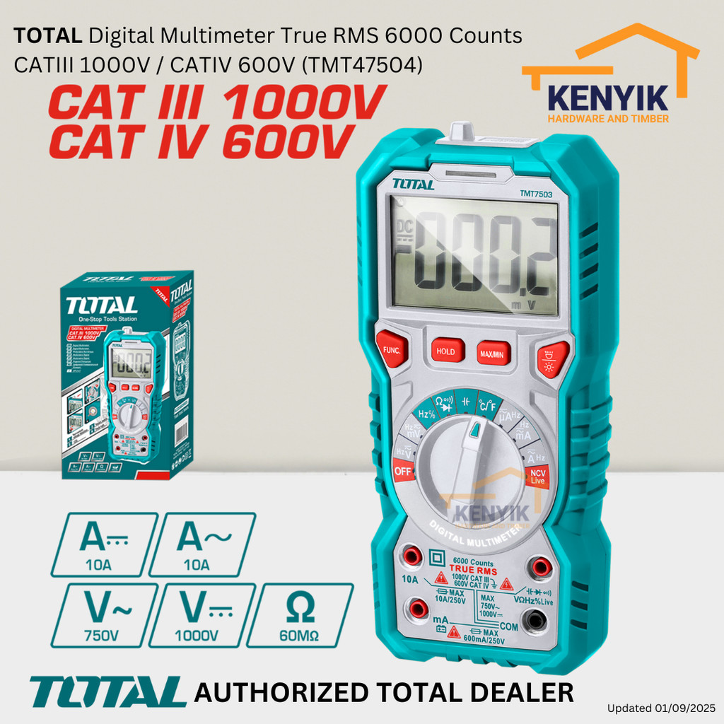 TOTAL Digital Multimeter True RMS 6000 Counts CATIII 1000V / CATIV 600V ...