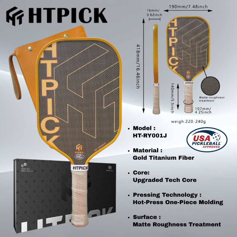 HT-PICK RY001J T700 Carbon Fiber Gold Titanium Fiber Pickleball Paddle ...