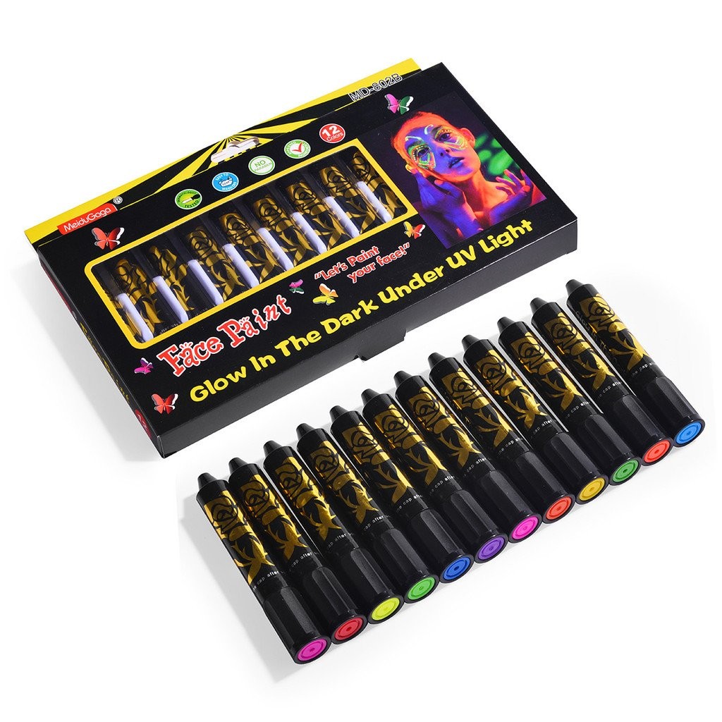 [Body Paint Stick] 12 Colors Fluorescent Painting Stick Water-Soluble ...