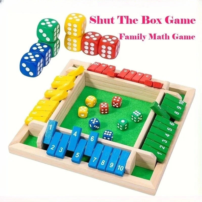 Shut The Box Game Board Games for Kids Family Large Wooden 2-4 Players ...