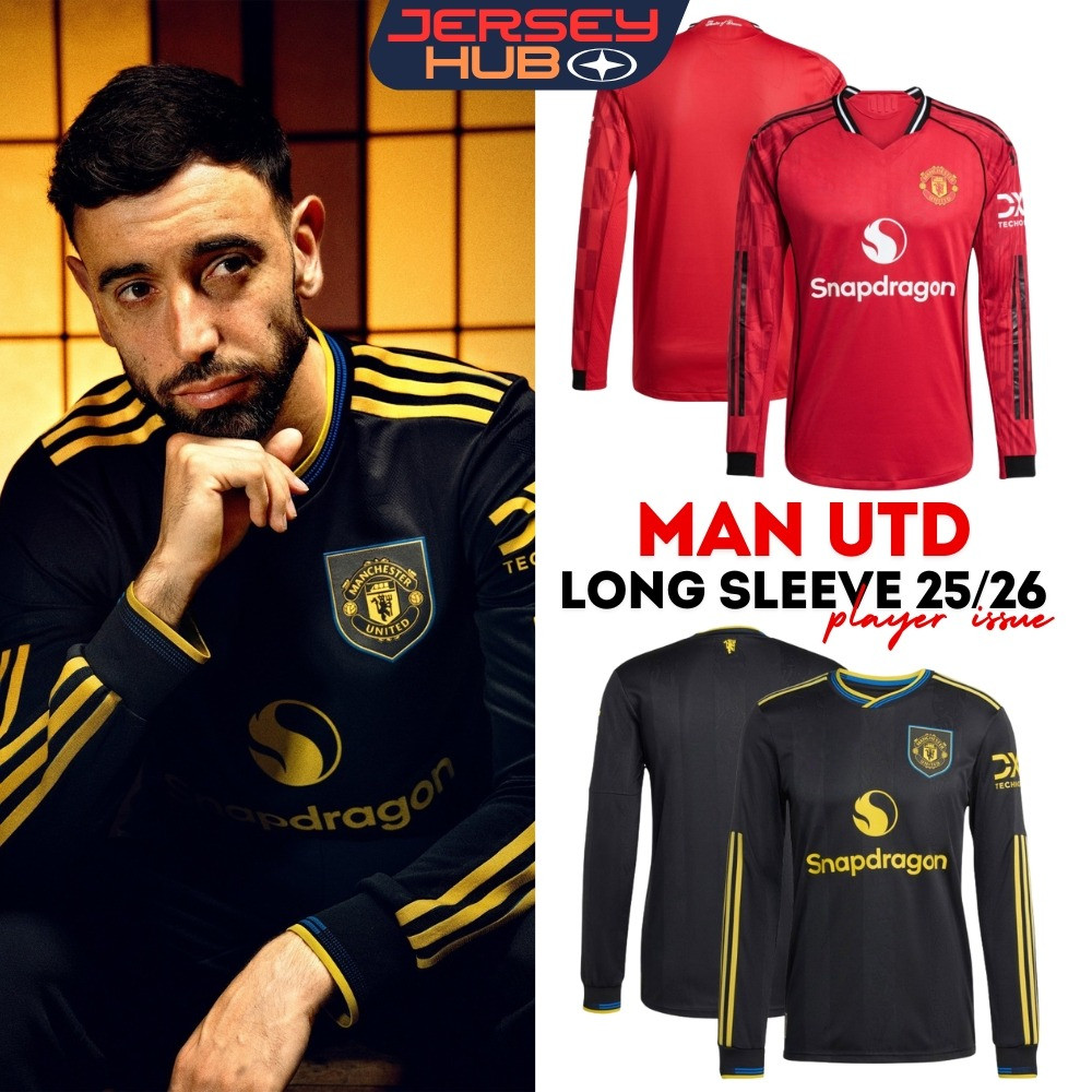 Man Utd Long Sleeve Jersey 2025-26 Players Issue Away Home MU Jersey ...