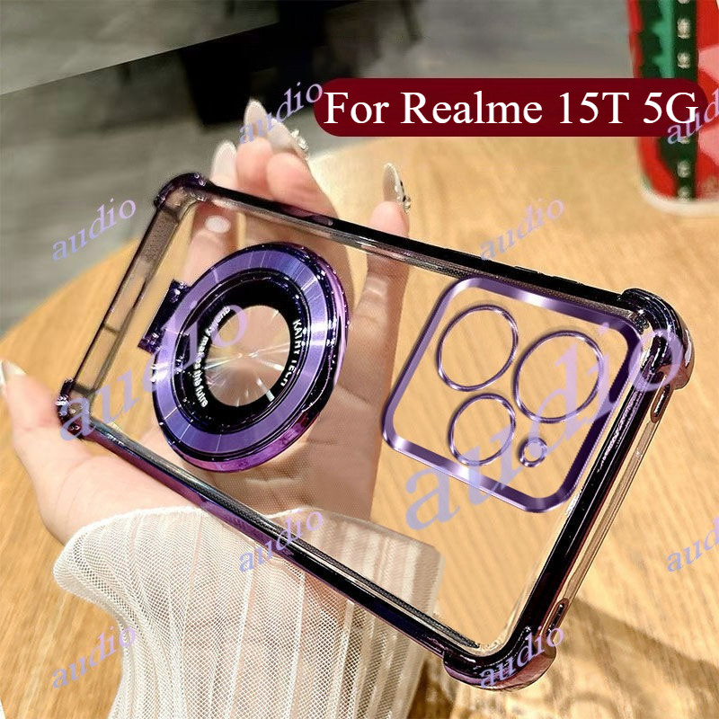 Realme 15T 5G Four Corner Plating Transparent Phone Case With Bracket ...