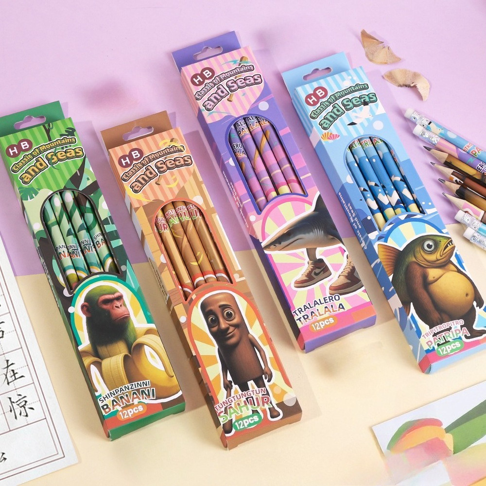 12PCS/box New Italian Brainrot Series HB Pencil with Eraser for ...