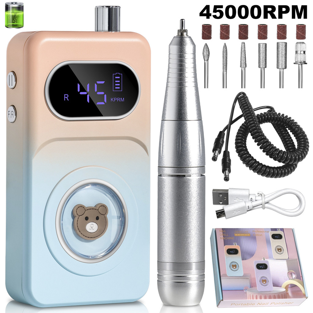 45000RPM Electric Nail Drill Machine Low Noise Rechargeable Nail Gel ...