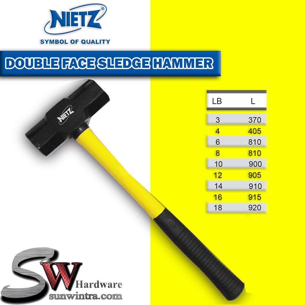 NIETZ HEAVY DUTY BLACKSMITH HAMMER WITH FIBERGLASS HANDLE DOUBLE FACE ...