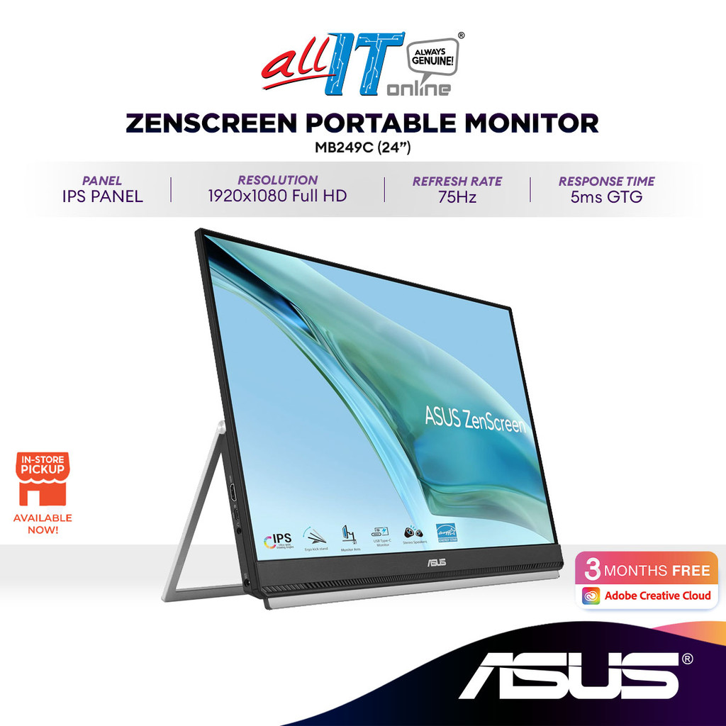 ASUS ZenScreen MB249C 24" FHD Portable Monitor | IPS | 75Hz | 60W USB-C ...