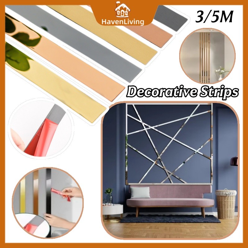 5M Stainless Steel Decor Strip Wall Sticker Wall Tile Decor Line Gold ...