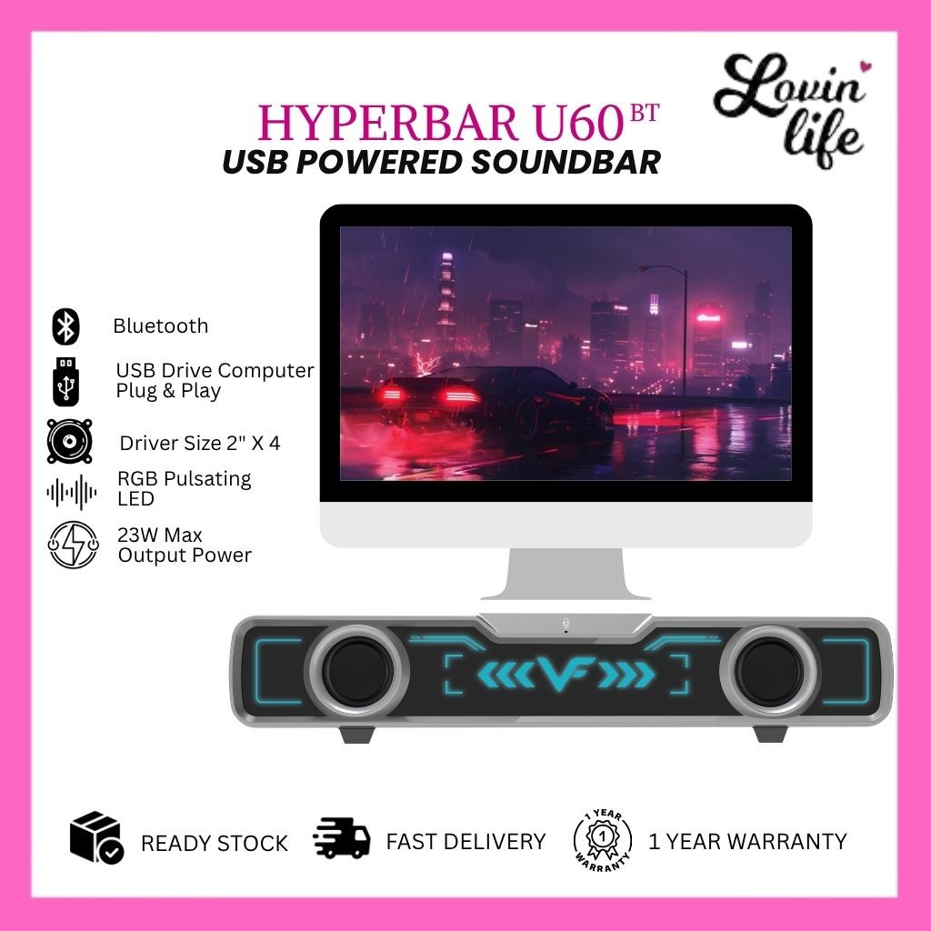Hyperbar U60 BT RGB Bluetooth Soundbar Audio USB Powered Speaker PC ...