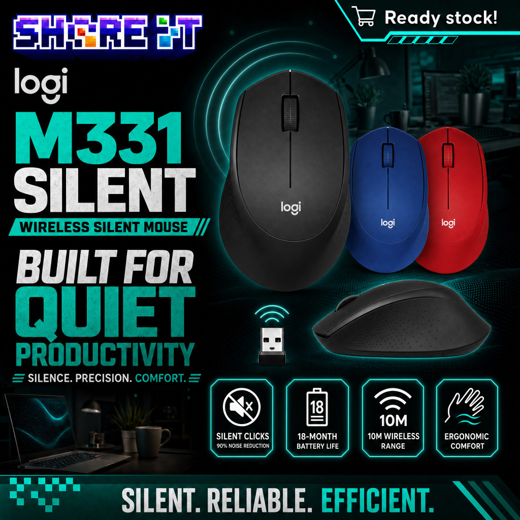 LOGITECH Mouse Wireless Laptop PC Desktop Silent Mouse M331 滑鼠 Office ...