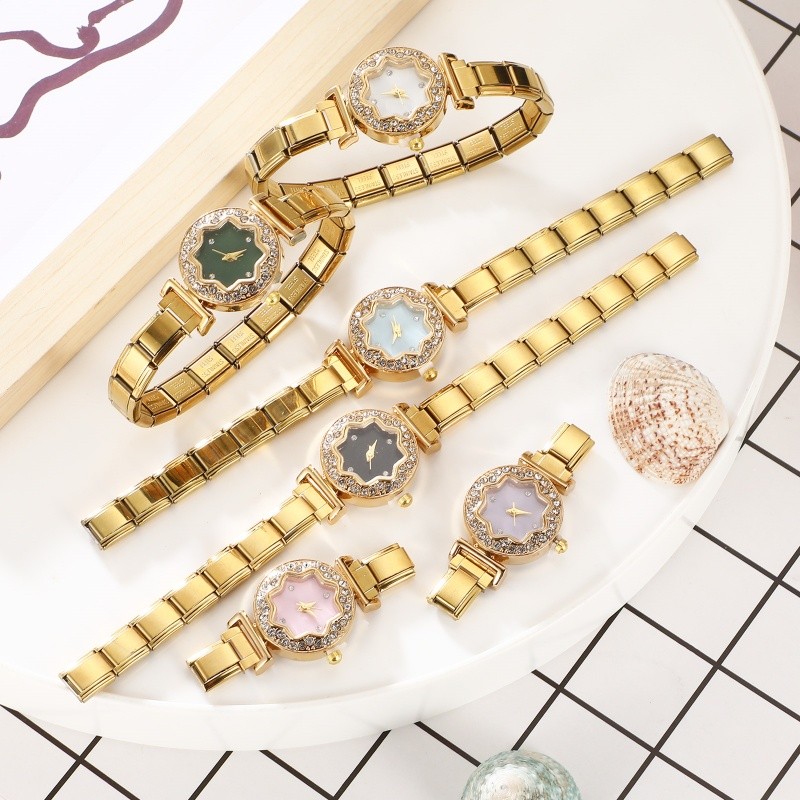 Shell Flowers DIY Wrist Watch Italian Charm Modular Watch Bracelet Fit ...