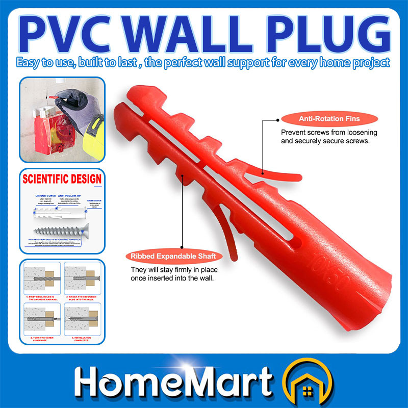 6mm Dinding PVC Screw Wall Plug Heavy Duty Fastener Filler Wallplug ...
